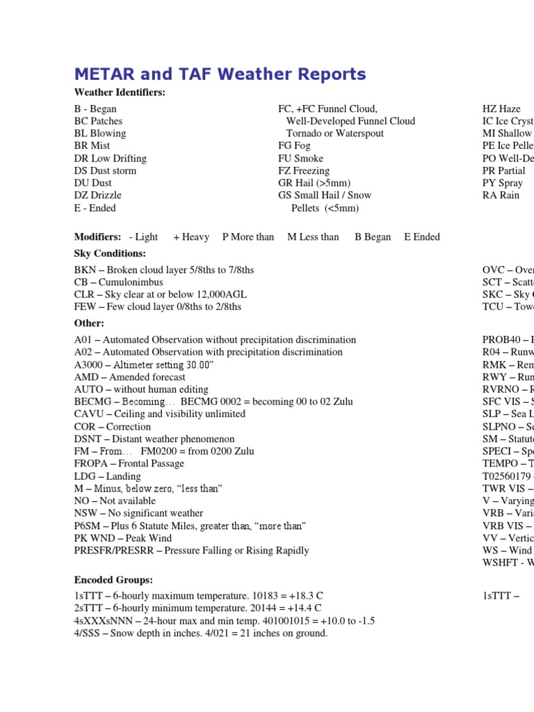 METAR and TAF Weather Reports Area Forecast | Download Free PDF | Cloud ...