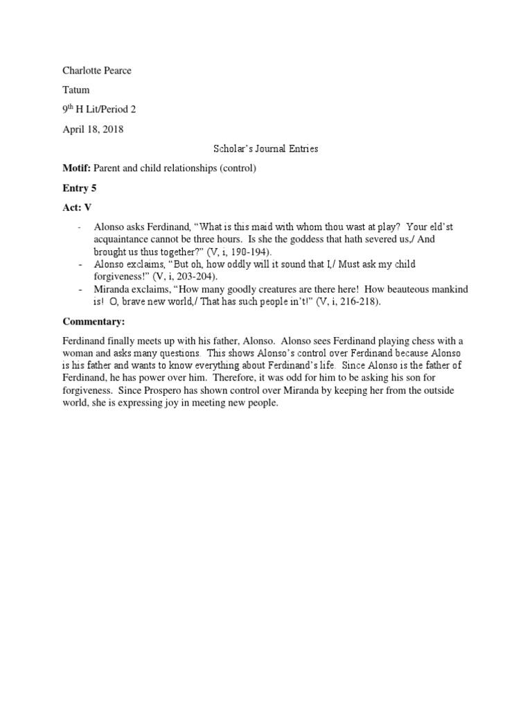 The Tempest Scholars Journal Entry 5 | PDF | Art | Classics
