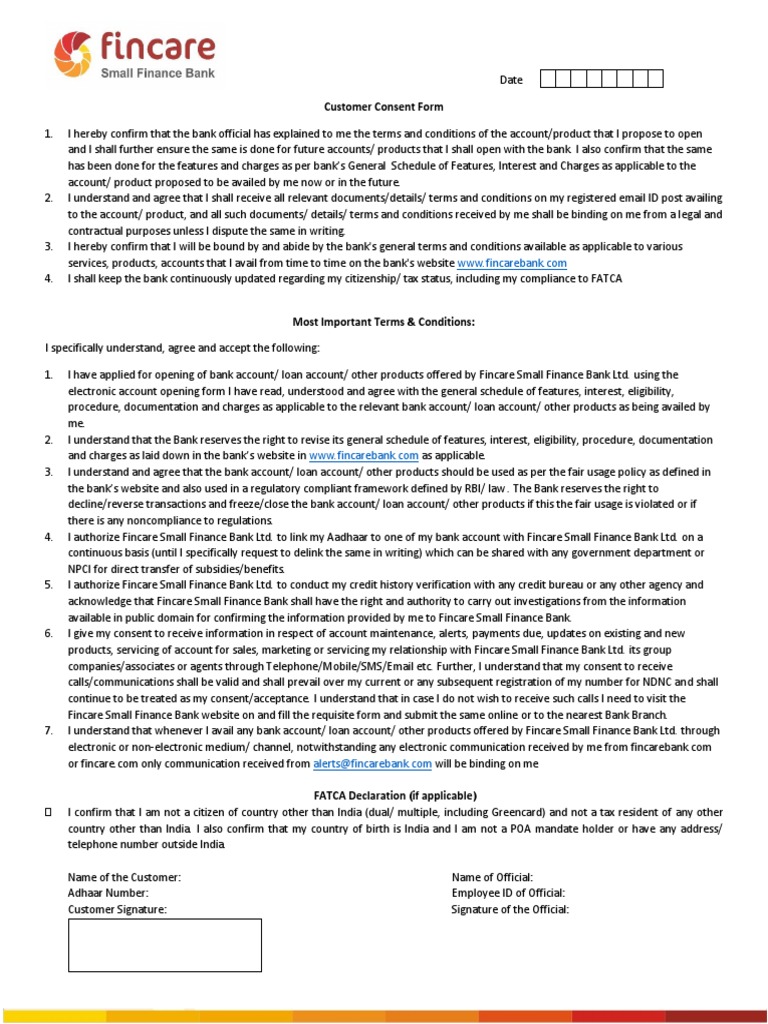 Customer Consent Form | Download Free PDF | Contractual Term | Banks