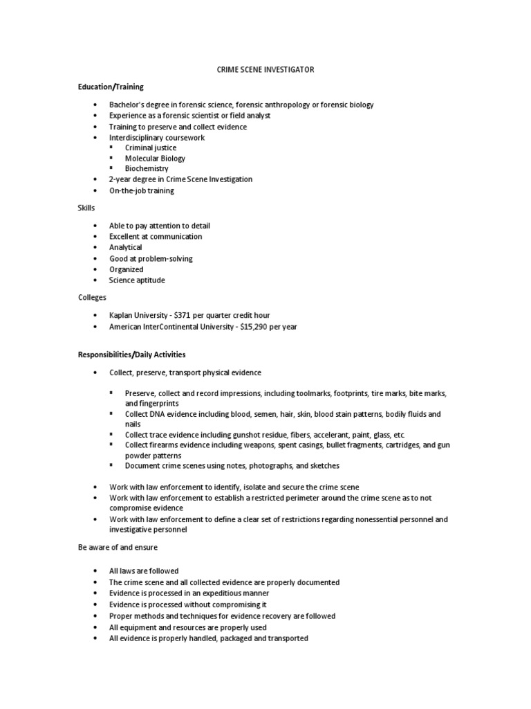 Crime Scene Investigator Career Journal | PDF | Crime Scene | Forensic ...
