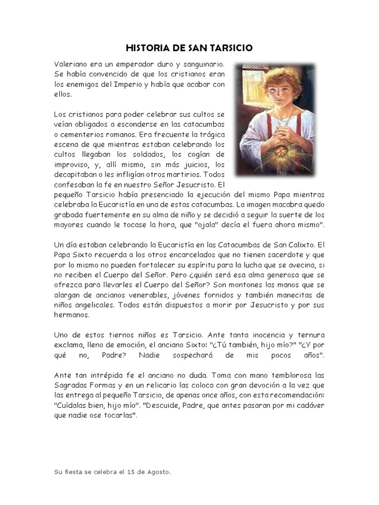 Historia de San Tarsicio | PDF | eucaristía | Religión y creencia