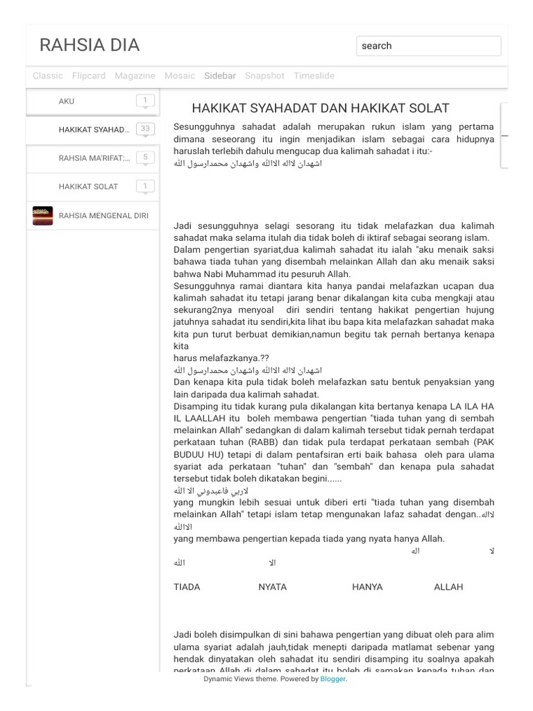 Hakikat Syahadat Dan Hakikat Solat | PDF