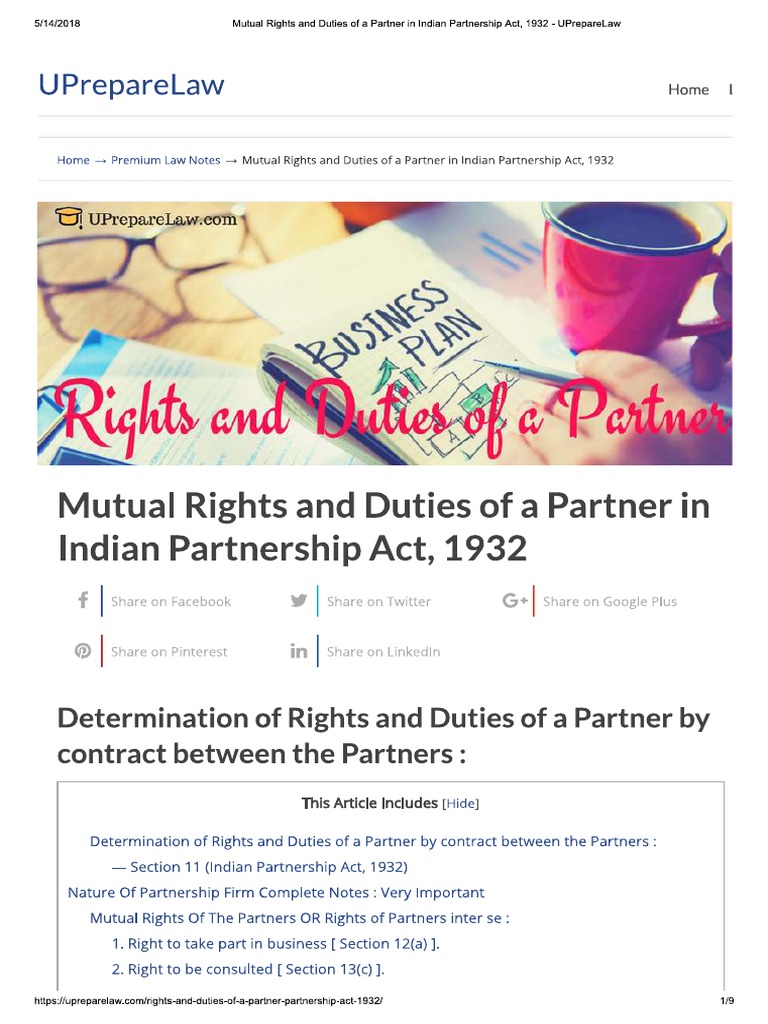 Rights and Duties of A Partner | PDF