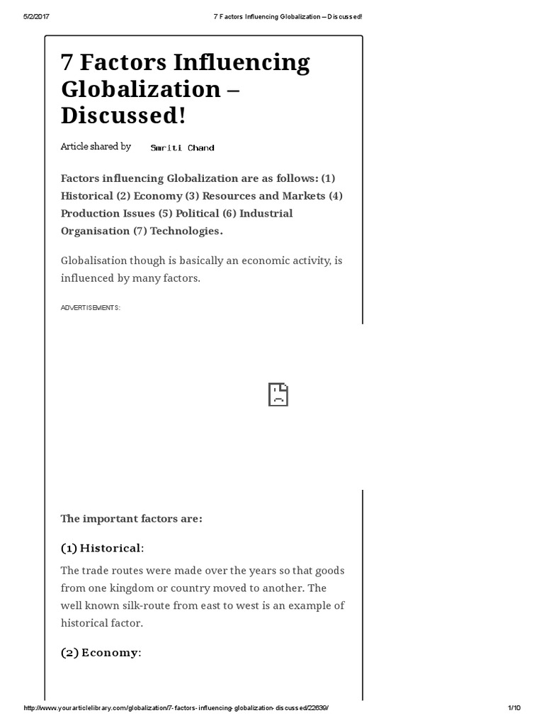 7 Factors Influencing Globalization - Discussed! | PDF | Exports ...
