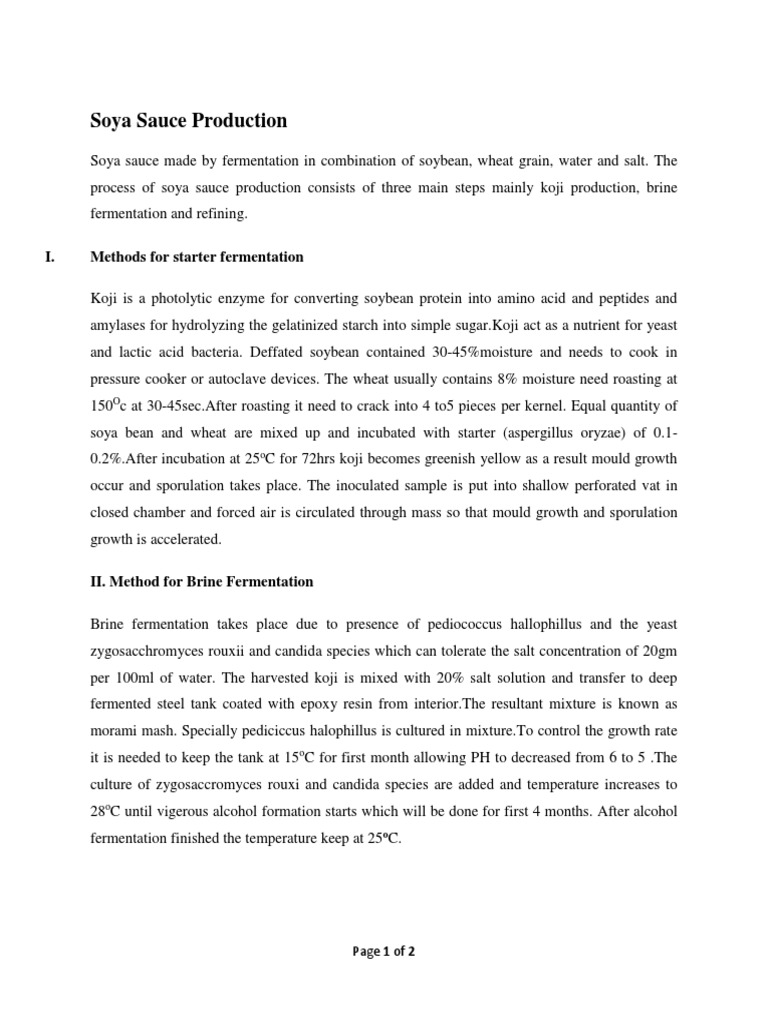Soya Sauce Production Process Overview | PDF | Soy Sauce | Brewing
