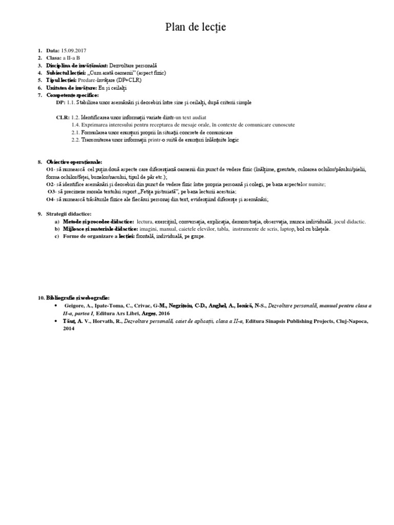 Plan de Lectie - Clasa A II-a | PDF