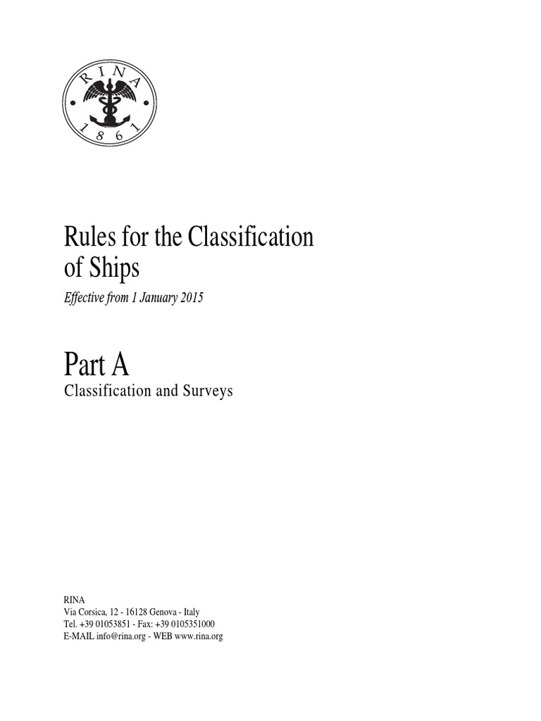 RINA Rules For The Classification 2015 Part A | PDF | Ships | Arbitration