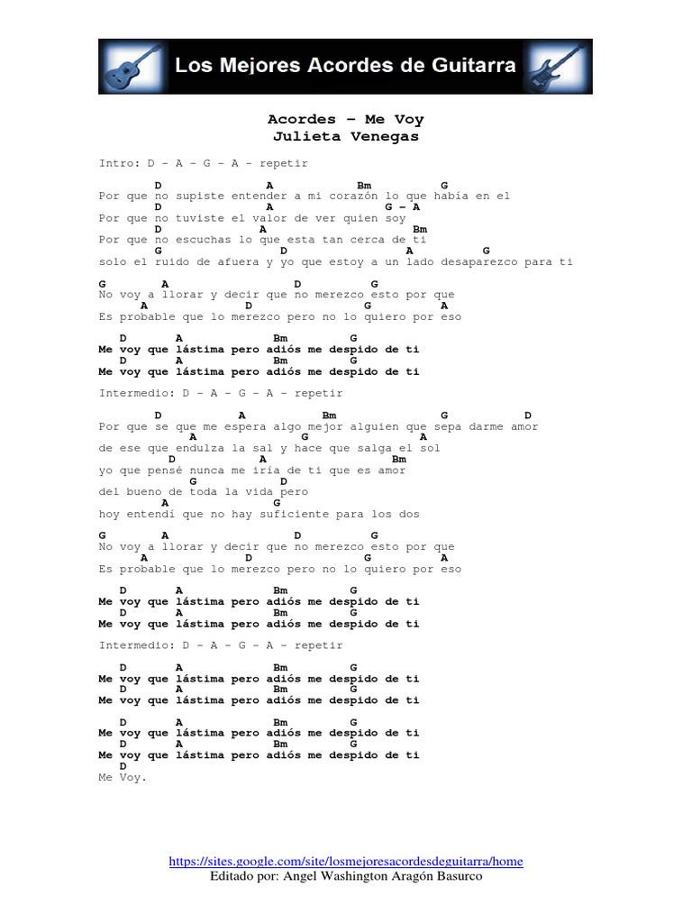 Acordes - Me Voy - Julieta Venegas | PDF