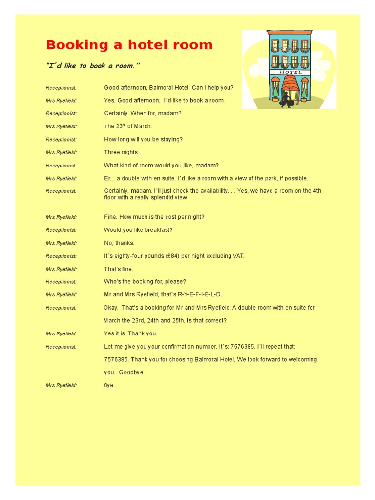 Booking A Hotel Room Fun Activities Games Pronunciation Exercises Phoni ...