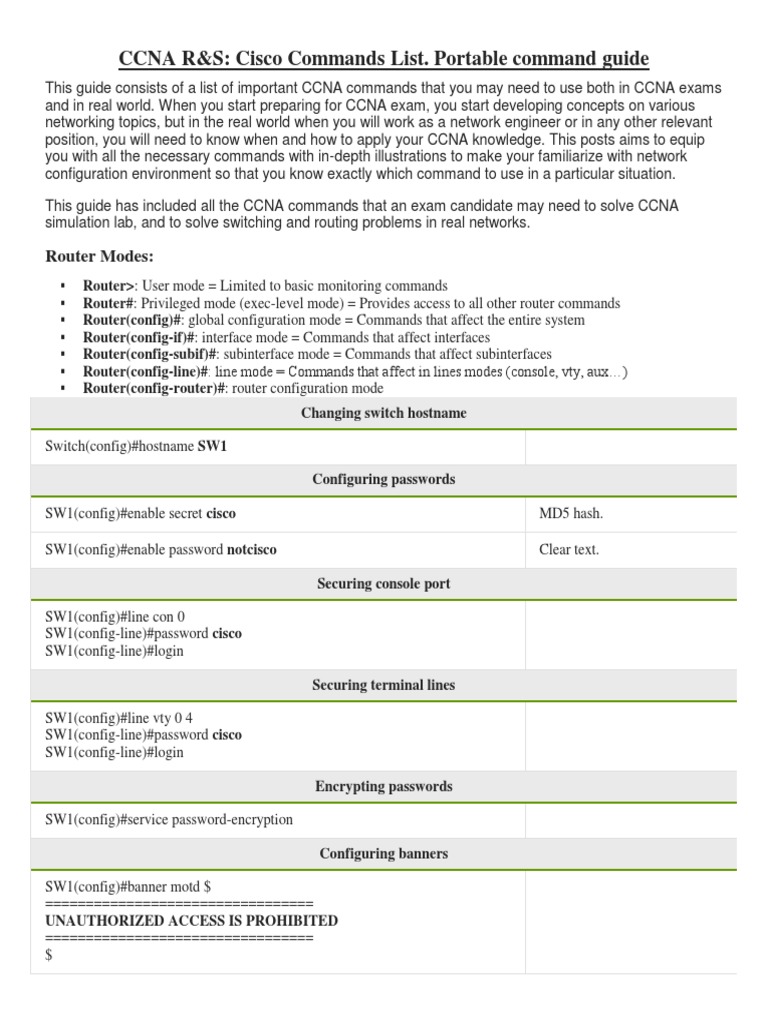 A Comprehensive Guide to CCNA Commands and Basic Switch Configuration | PDF | Ip Address ...
