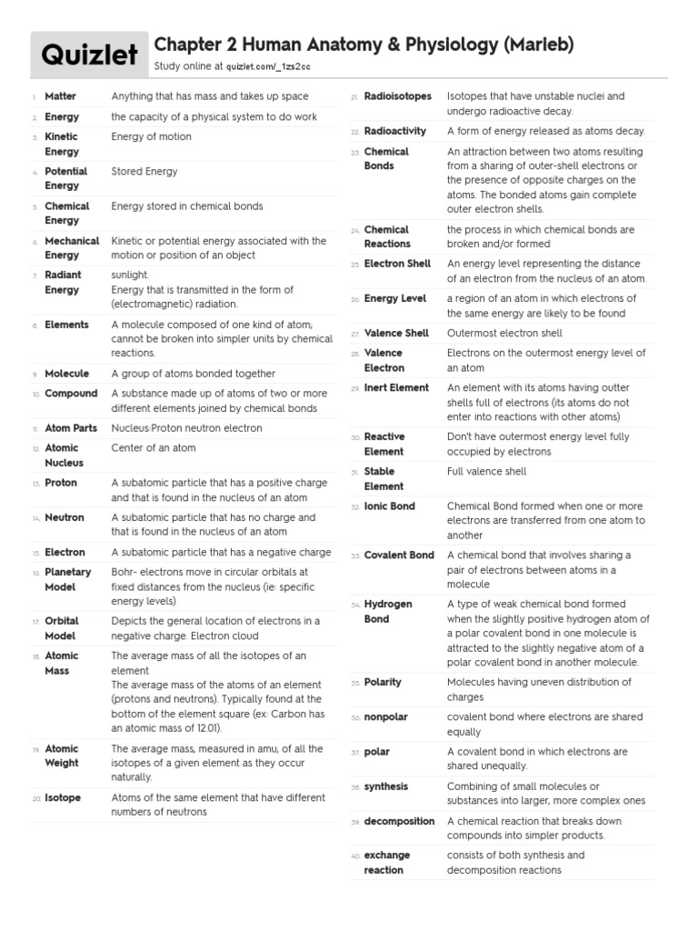 Chapter 2 Human Anatomy & Physiology (Marieb) | PDF | Atoms | Chemical Bond