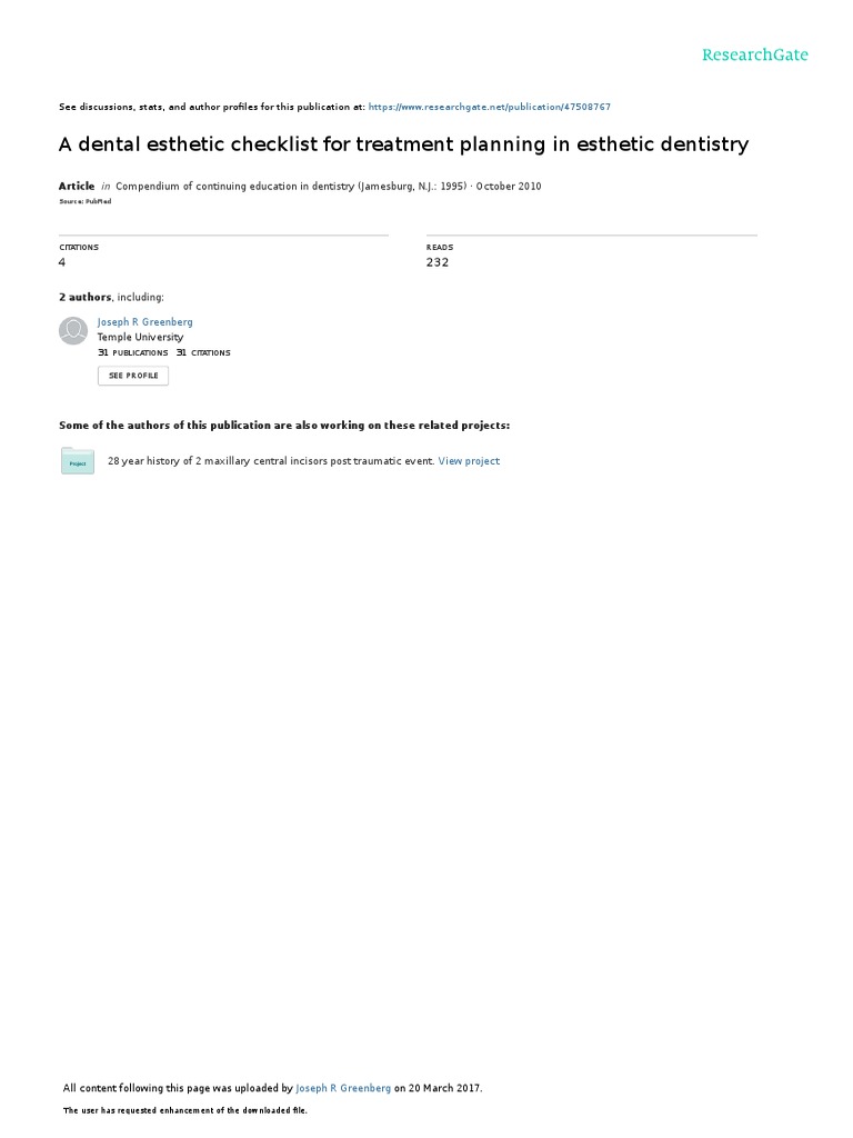 A Dental Esthetic Checklist For Treatment Planning in Esthetic ...
