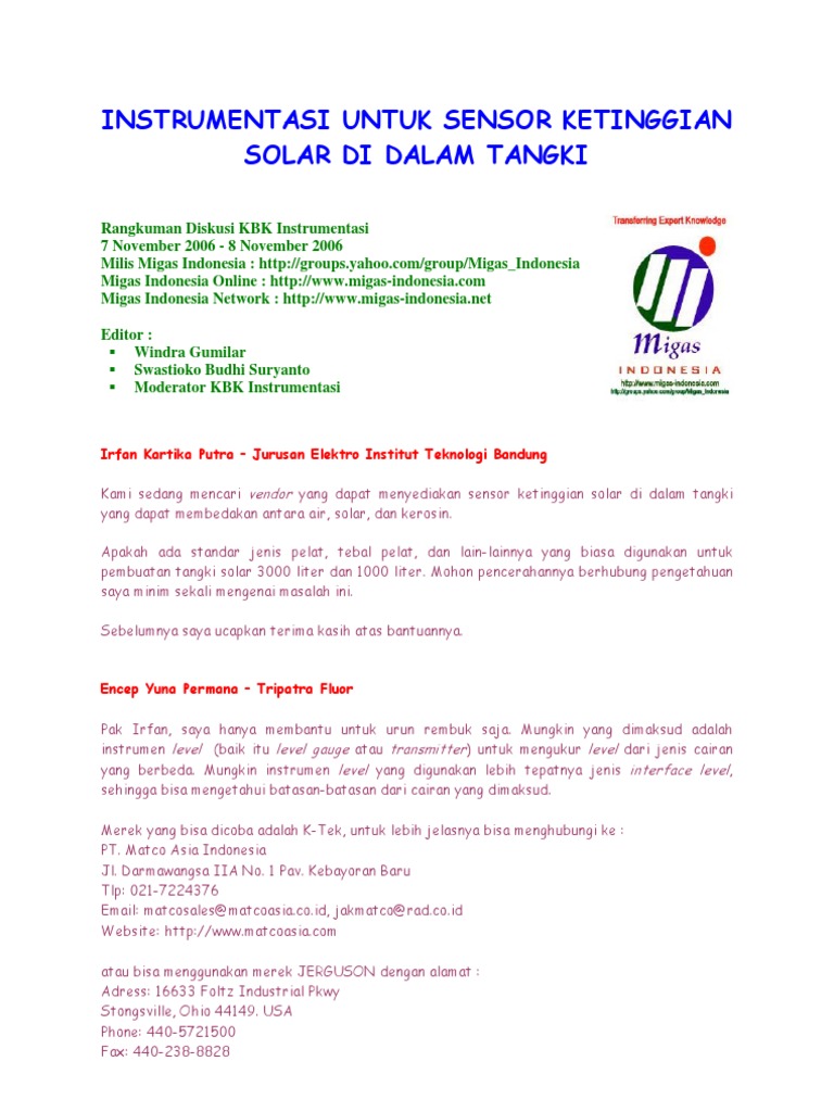 Sensor Ketinggian Solar Di Tangki + Attachment | PDF | Tekanan ...