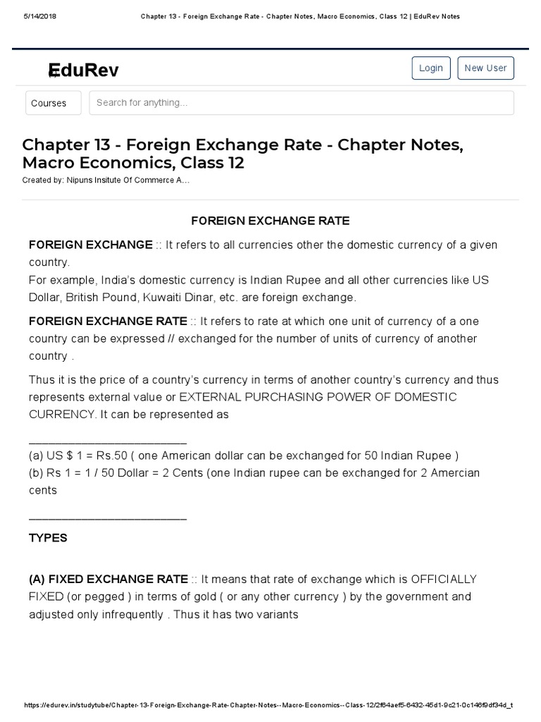 Chapter 13 - Foreign Exchange Rate - Chapter Notes, Macro Economics ...