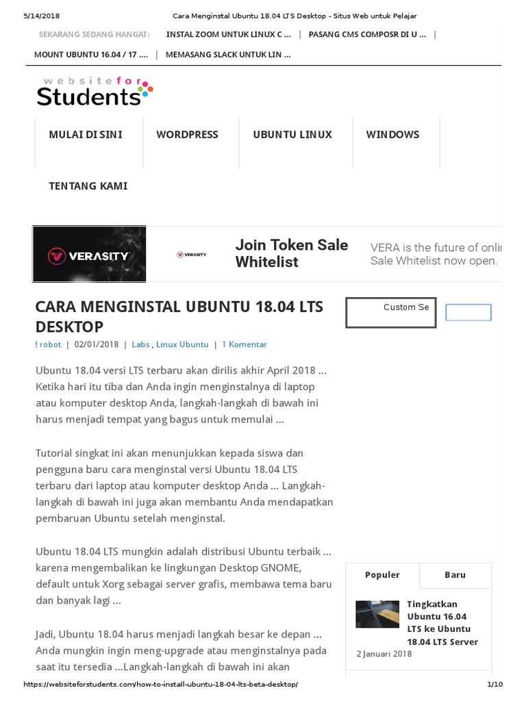 Cara Menginstal Ubuntu 18.04 LTS Desktop | PDF | Ubuntu (Sistem Operasi ...