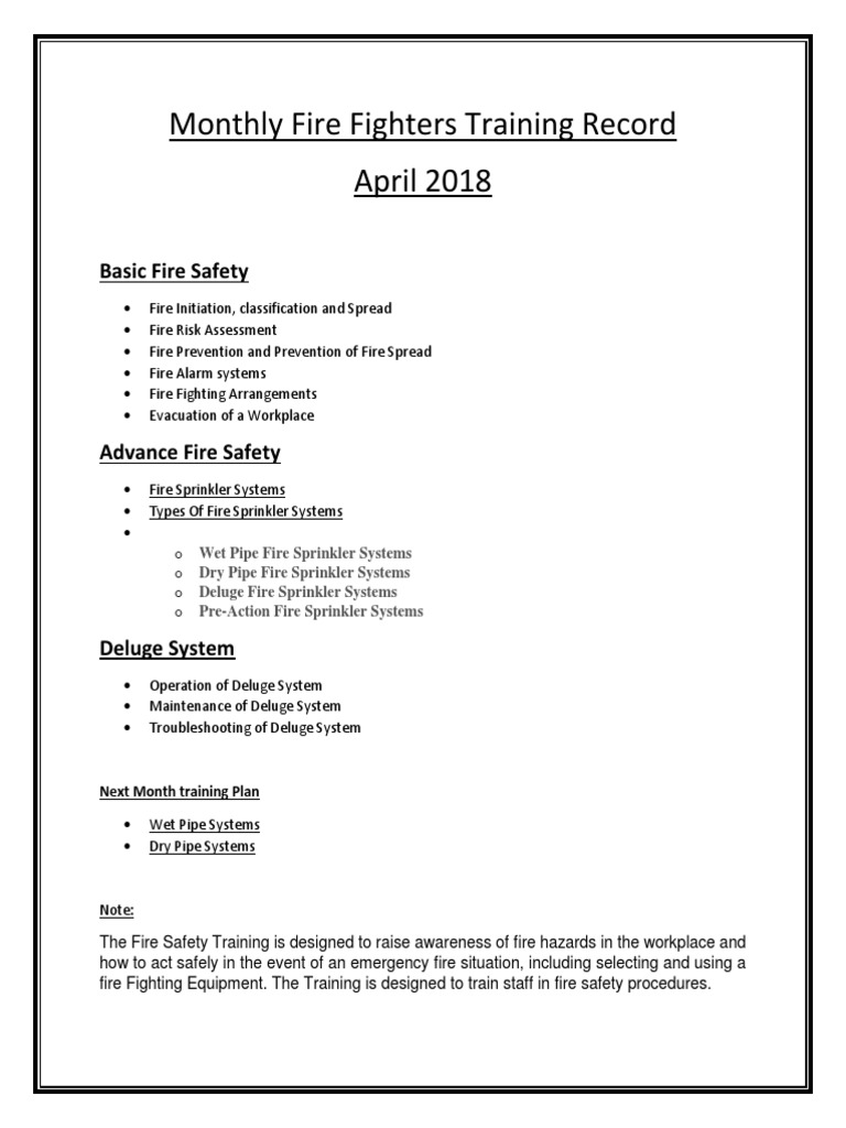 Monthly Firefighter Training Overview | PDF