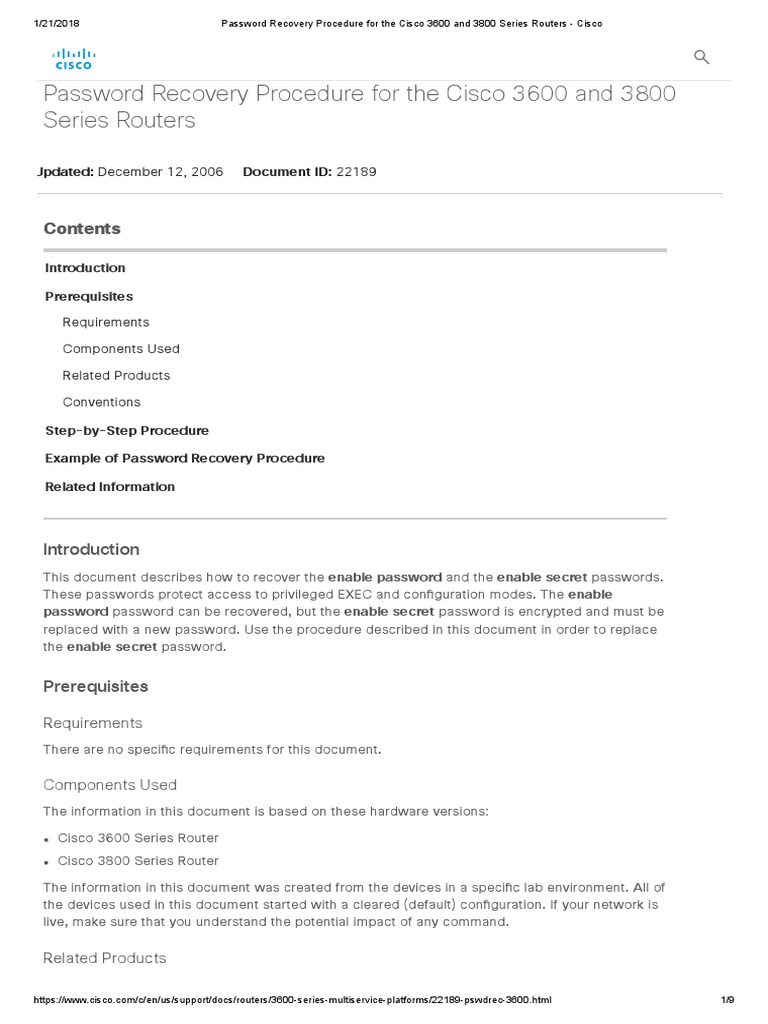 Password Recovery Procedure For The Cisco 3600 and 3800 Series Routers ...