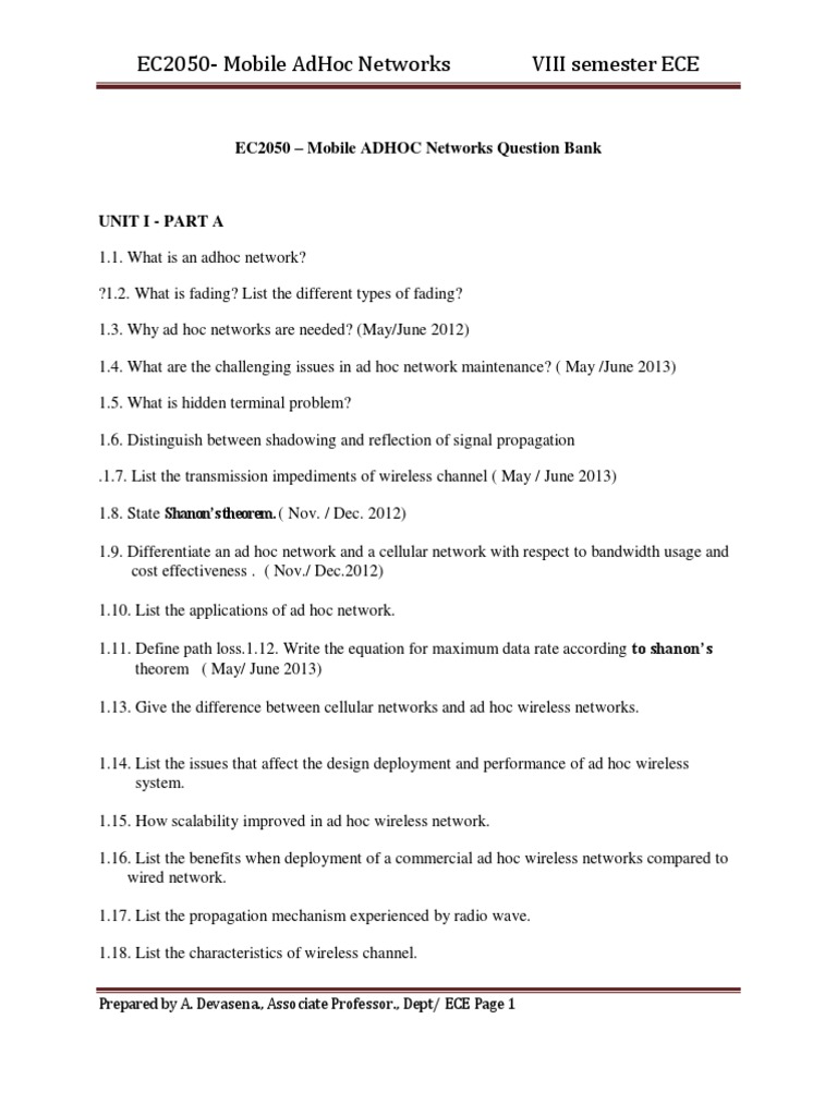 EC2050 - Mobile Adhoc Networks Question B PDF | PDF | Wireless Ad Hoc ...