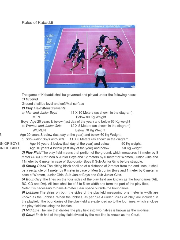 Rules of Kabaddi | PDF | Referee | Leisure