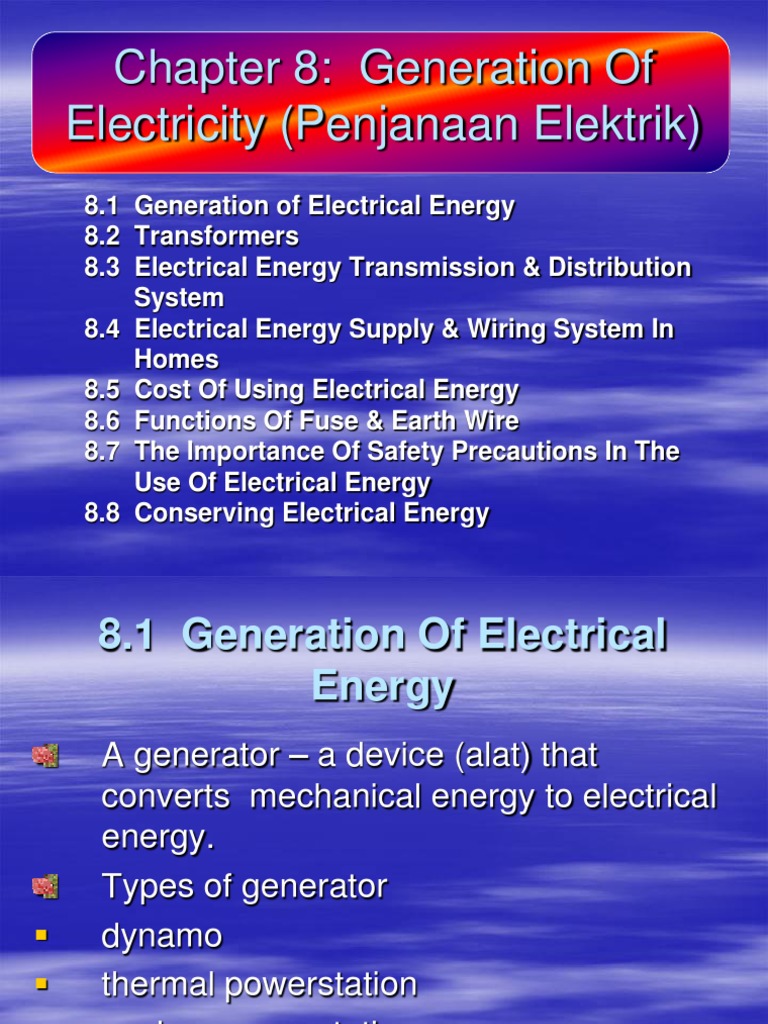 Chapter 8: Generation of Electricity (Penjanaan Elektrik) | PDF ...
