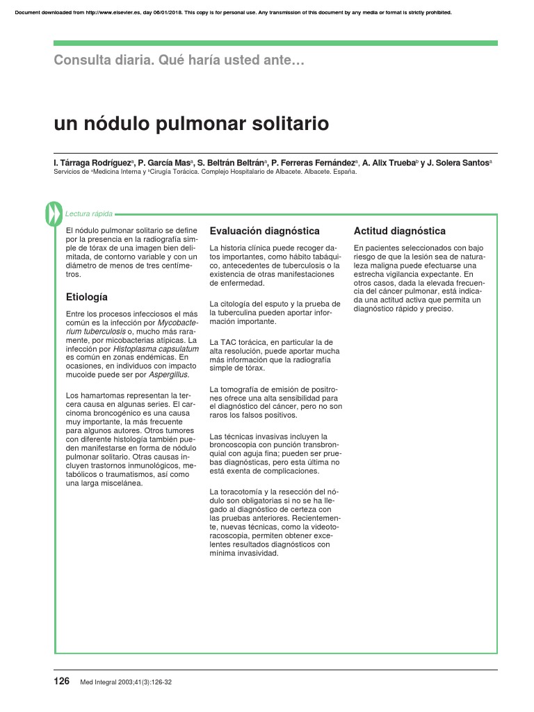 Nodulo Pulmonar | PDF | Cáncer | Tuberculosis