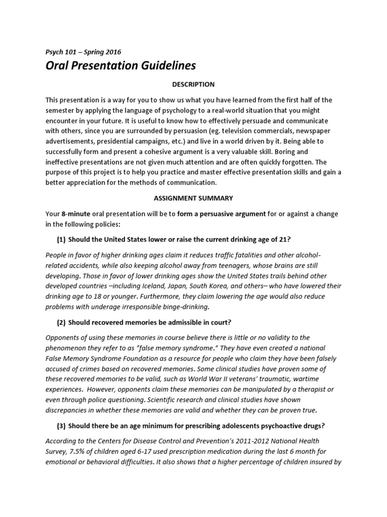 Oral Presentation Guidelines | PDF | Juvenile Delinquency | Psychotherapy