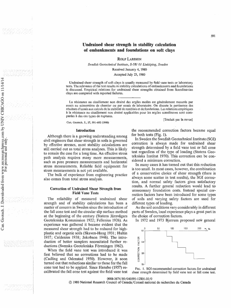 Undrained Shear Strength in Stability Calculation of Embankments and ...