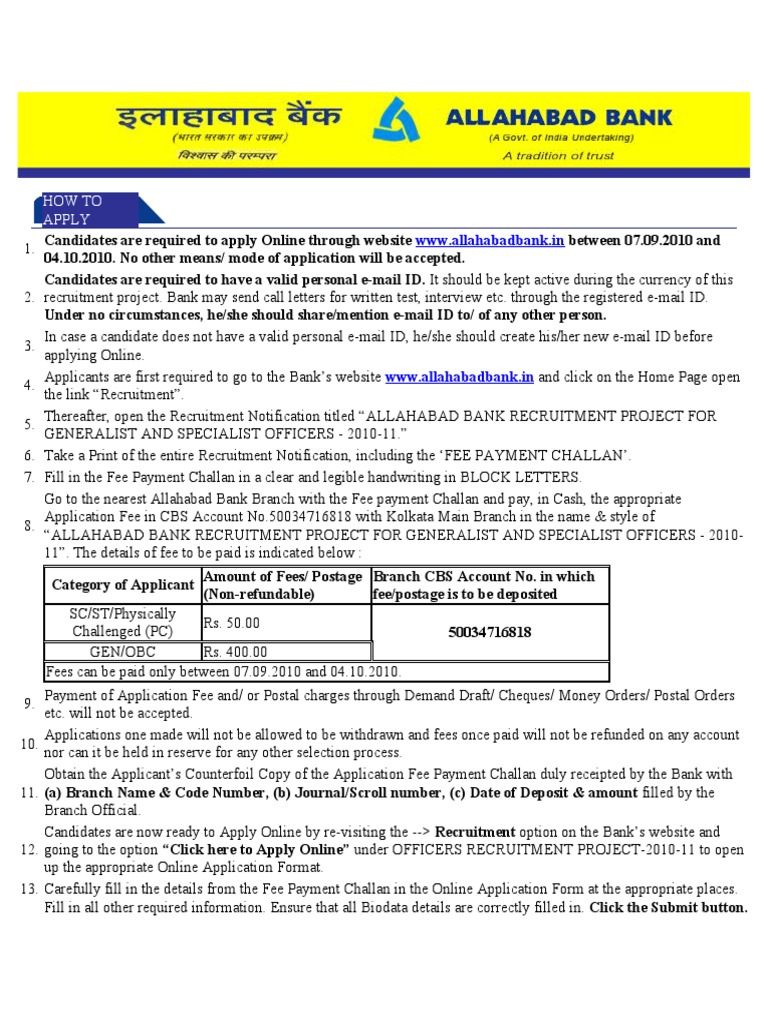Allahabad Bank Officer Recruitment Guide | PDF | Cheque | Banks