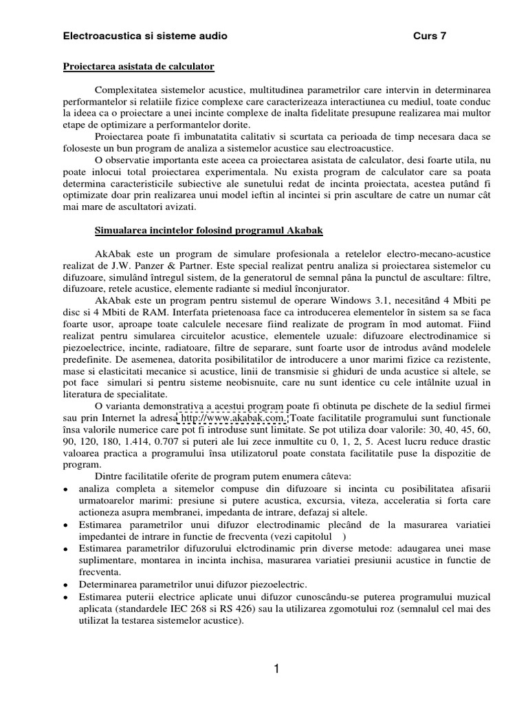 Akabak: Simulări pentru Sisteme Audio | PDF | Acoustics | Audio Engineering