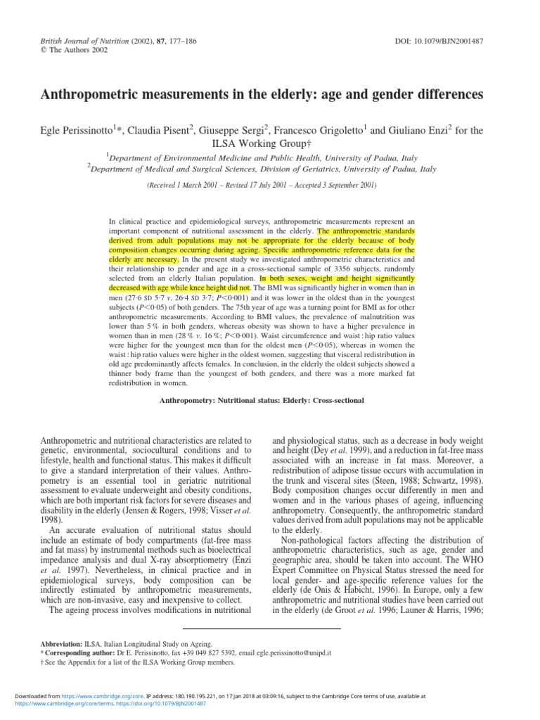 Perissinotto Pisent Sergi Grigoletto Enzi Anthropometric Measurements ...
