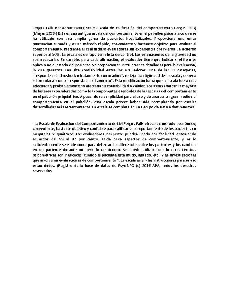 Fergus Falls Behaviour Rating Scale | PDF