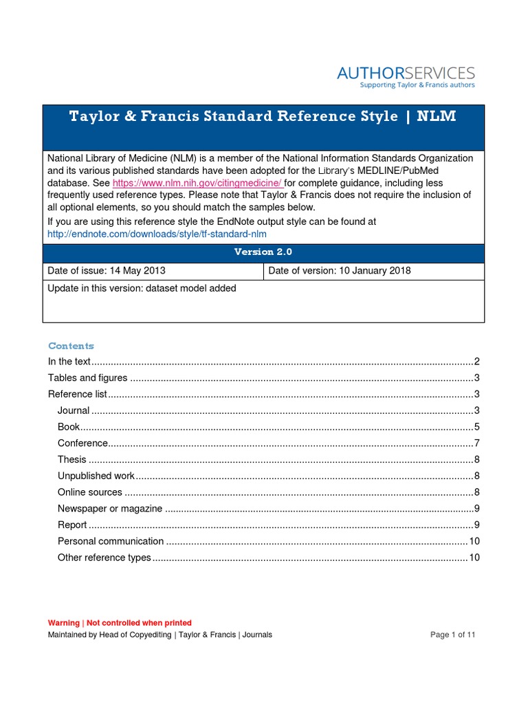 Taylor & Francis Standard Reference Style - NLM: Warning - Not ...