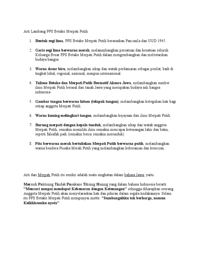 Arti Lambang PPS Betako Merpati Putih | PDF
