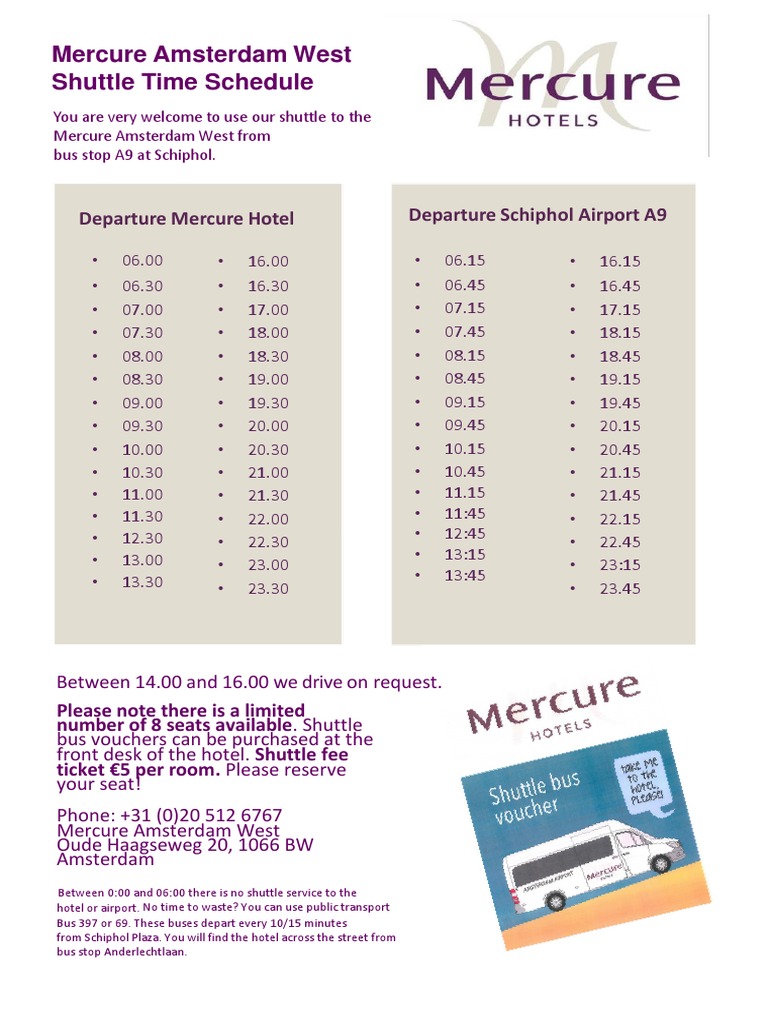 Mercure Amsterdam West Shuttle Schedule | PDF | Public Transport ...