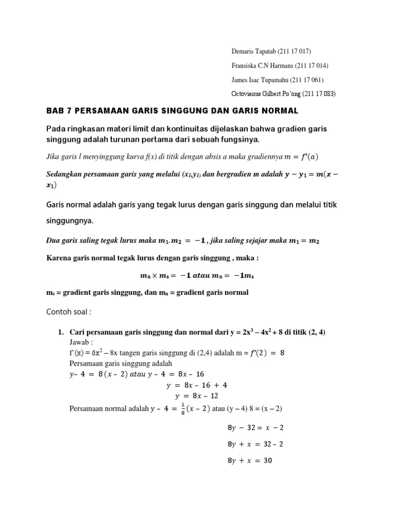 Persamaan Garis Singgung Dan Garis Normal | PDF