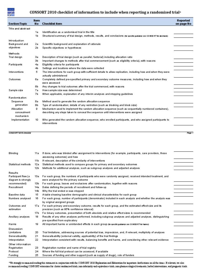 CONSORT 2010 Checklist | PDF | Randomized Controlled Trial | Effect Size