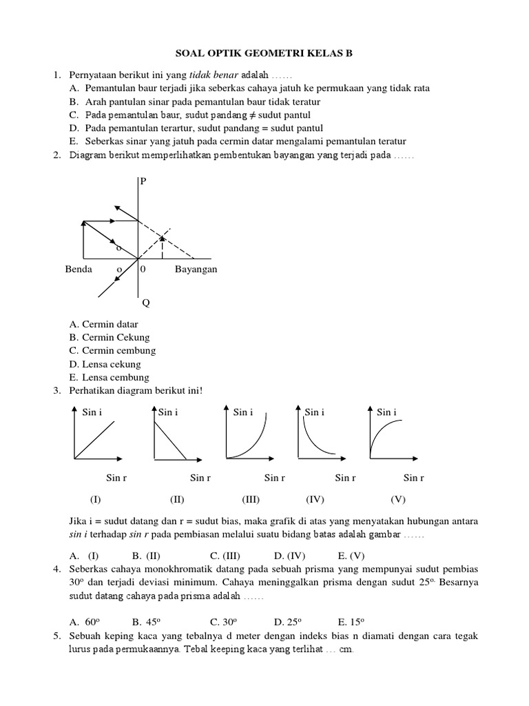 Soal Optik Geometri Kelas B | PDF