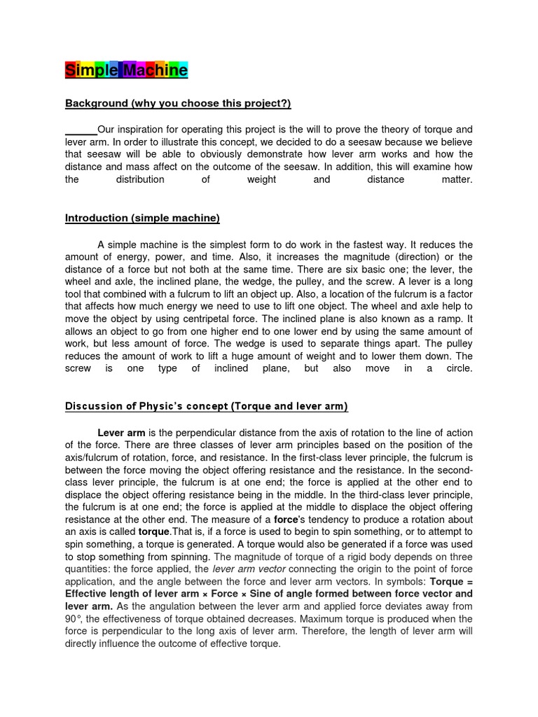 Simple Machine | PDF | Torque | Lever