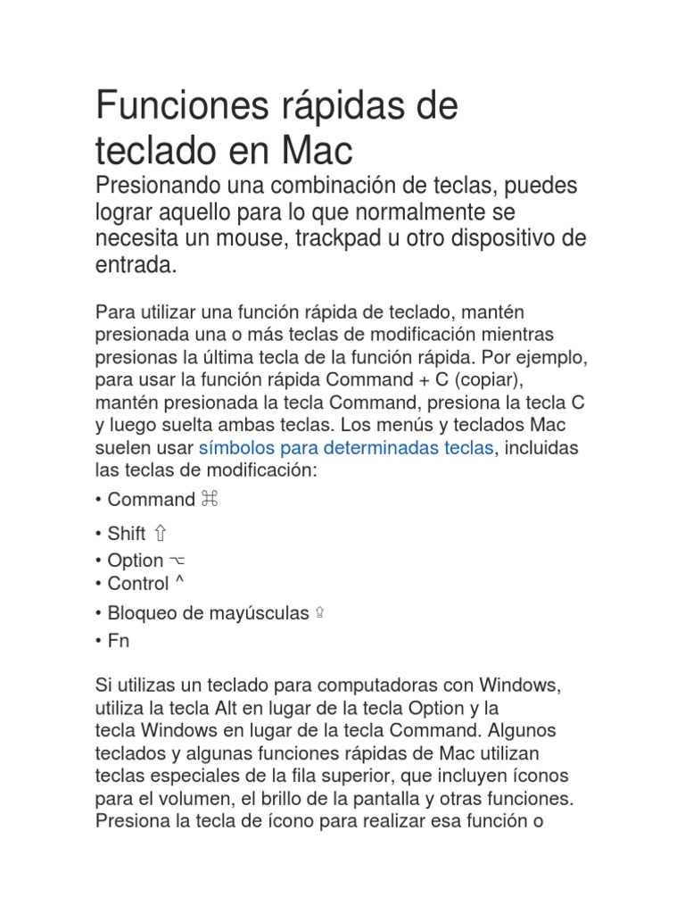 Funciones Rápidas de Teclado en Mac | PDF | Buscador (software) | Ventana (informática)
