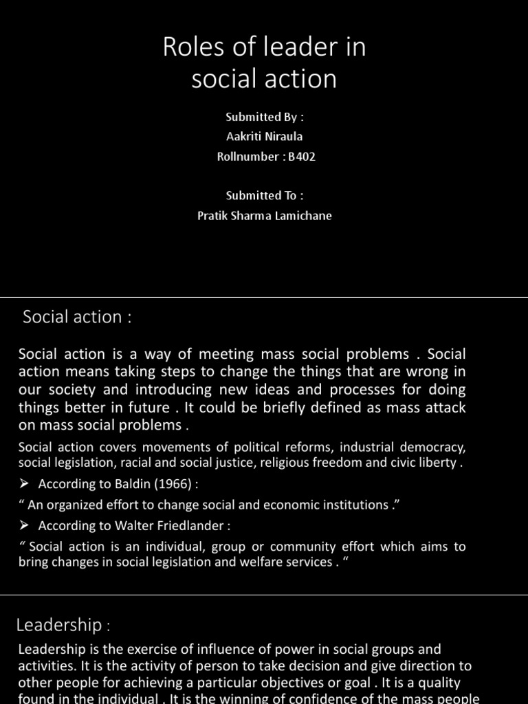 Roles of Leader in Social Action | PDF | Leadership | Social Group