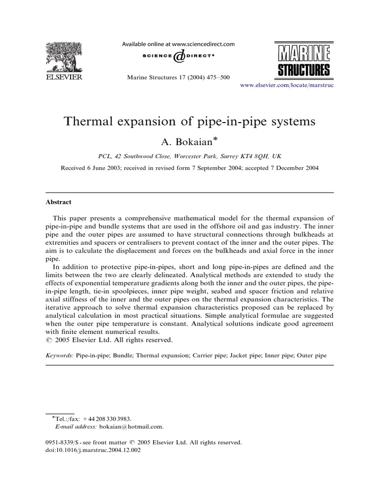Thermal Expansion of Pipe-In-Pipe Systems | PDF | Pipe (Fluid ...