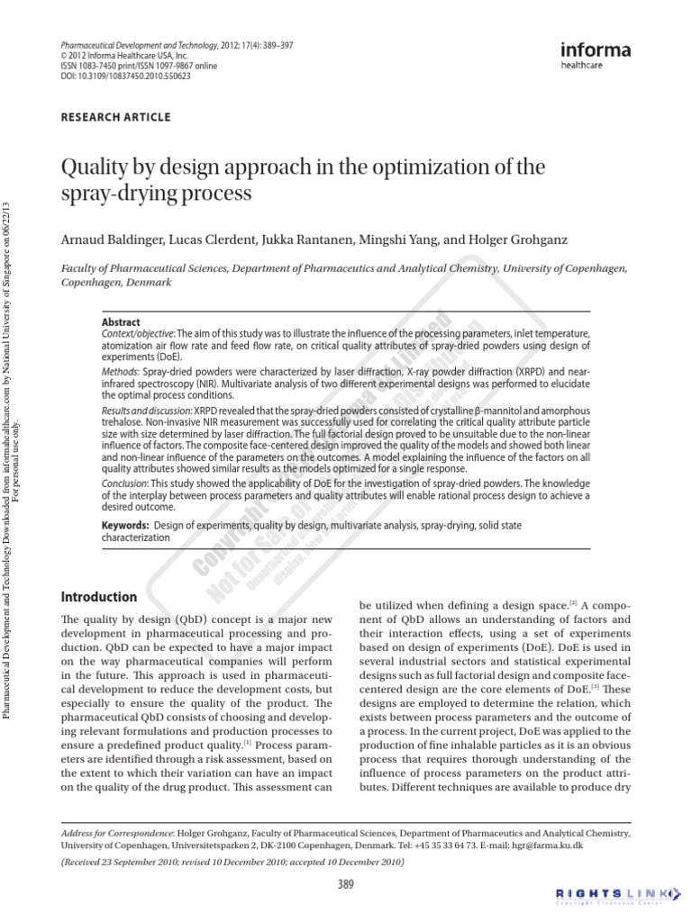 Baldinger Et Al 2011 - Quality by Design Approach in The Optimization of The Spray-Drying ...