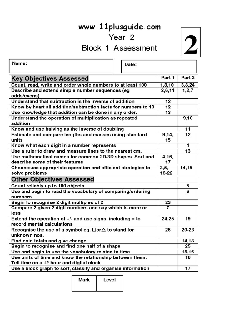 Year 2 Math Assessment Guide | PDF | Subtraction | Multiplication