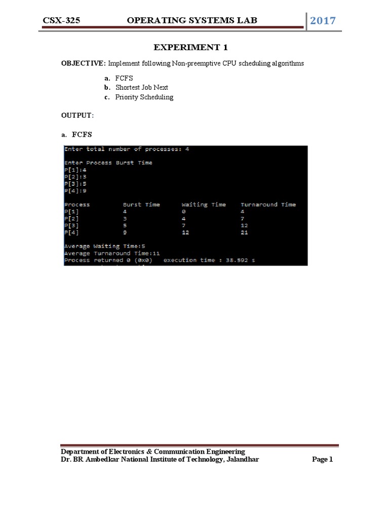 Csx-325 Operating Systems Lab: A. Fcfs | Download Free PDF | Scheduling (Computing) | System ...