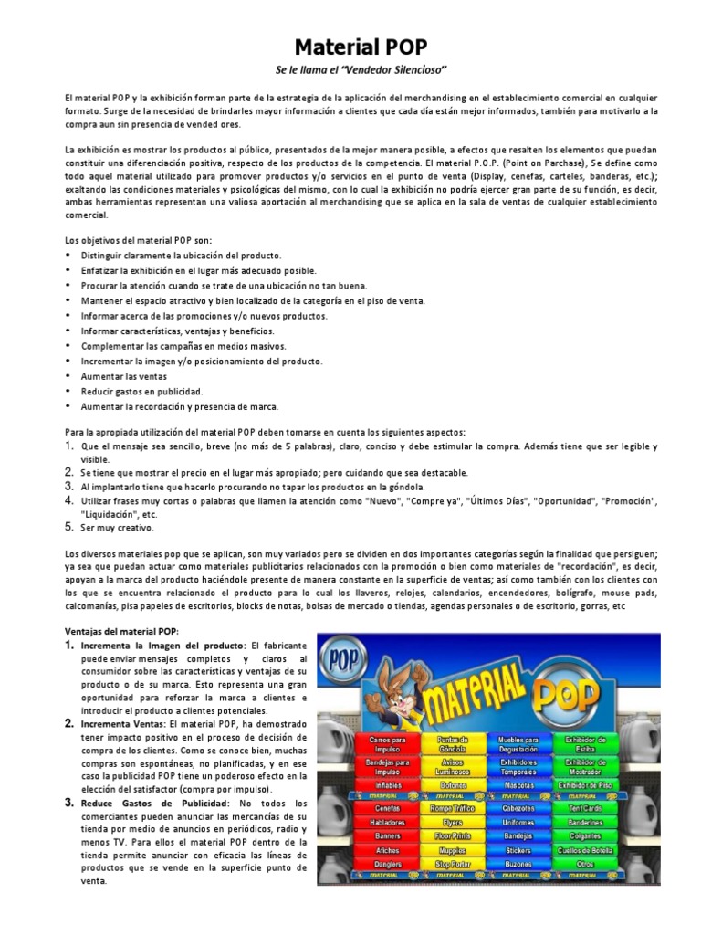Tipos y Ventajas del Material POP | PDF | Publicidad | Marca