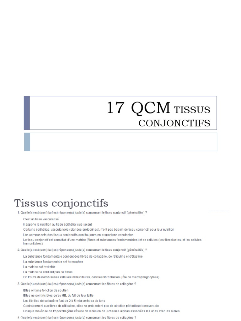 2 - QCM Tissus Conjonctifs Questions | PDF