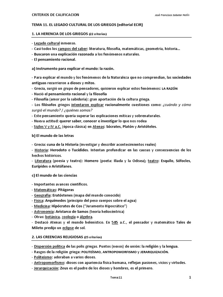 2 Eso - Tema 11 Criterios Calificacion | PDF | Escultura | Antigua Grecia