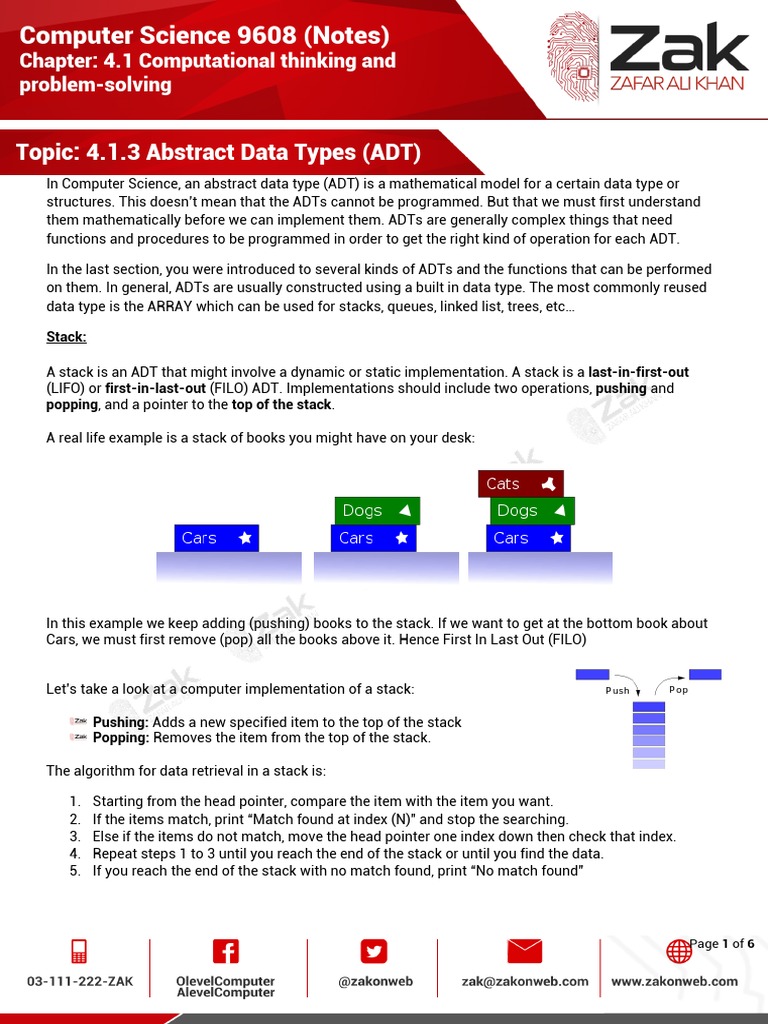 Topic: 4.1.3 Abstract Data Types (ADT) : Chapter: 4.1 Computational ...