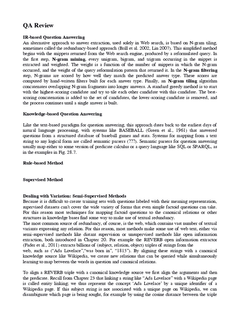 QA Review: IR-based Question Answering | PDF | Semantic Web | Resource Description Framework