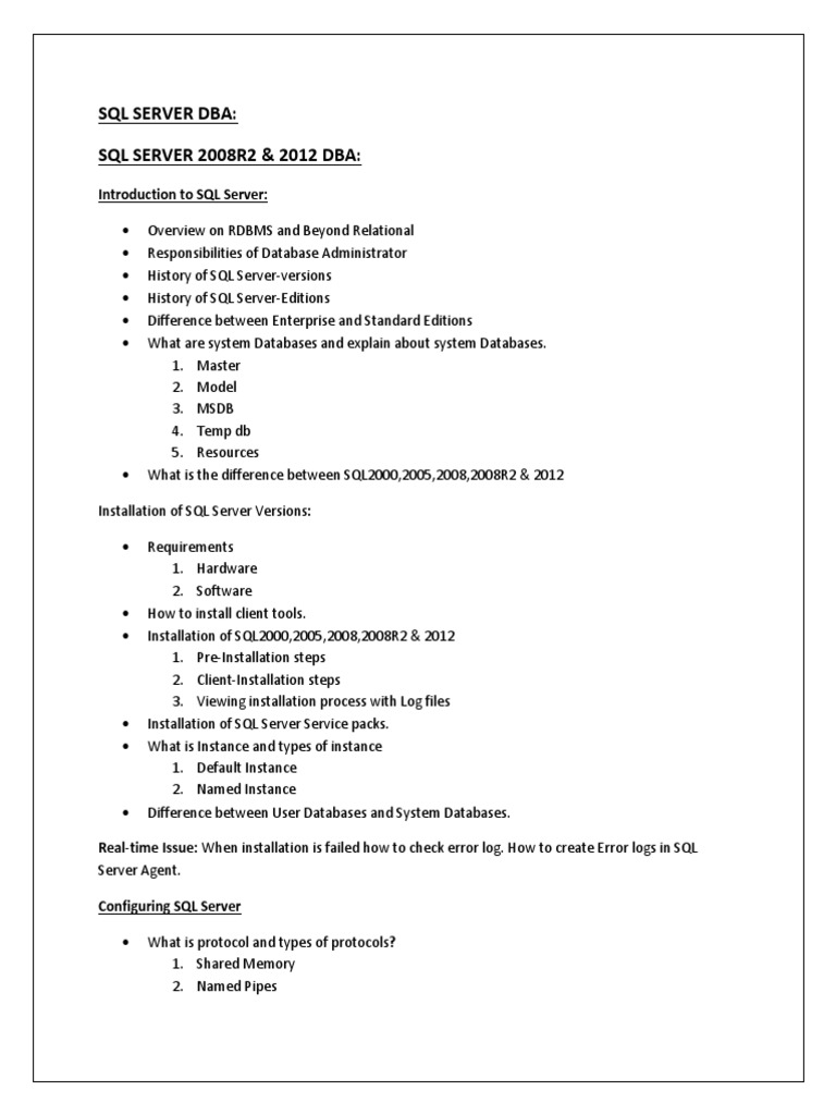 SQL Server DBA Concepts | PDF
